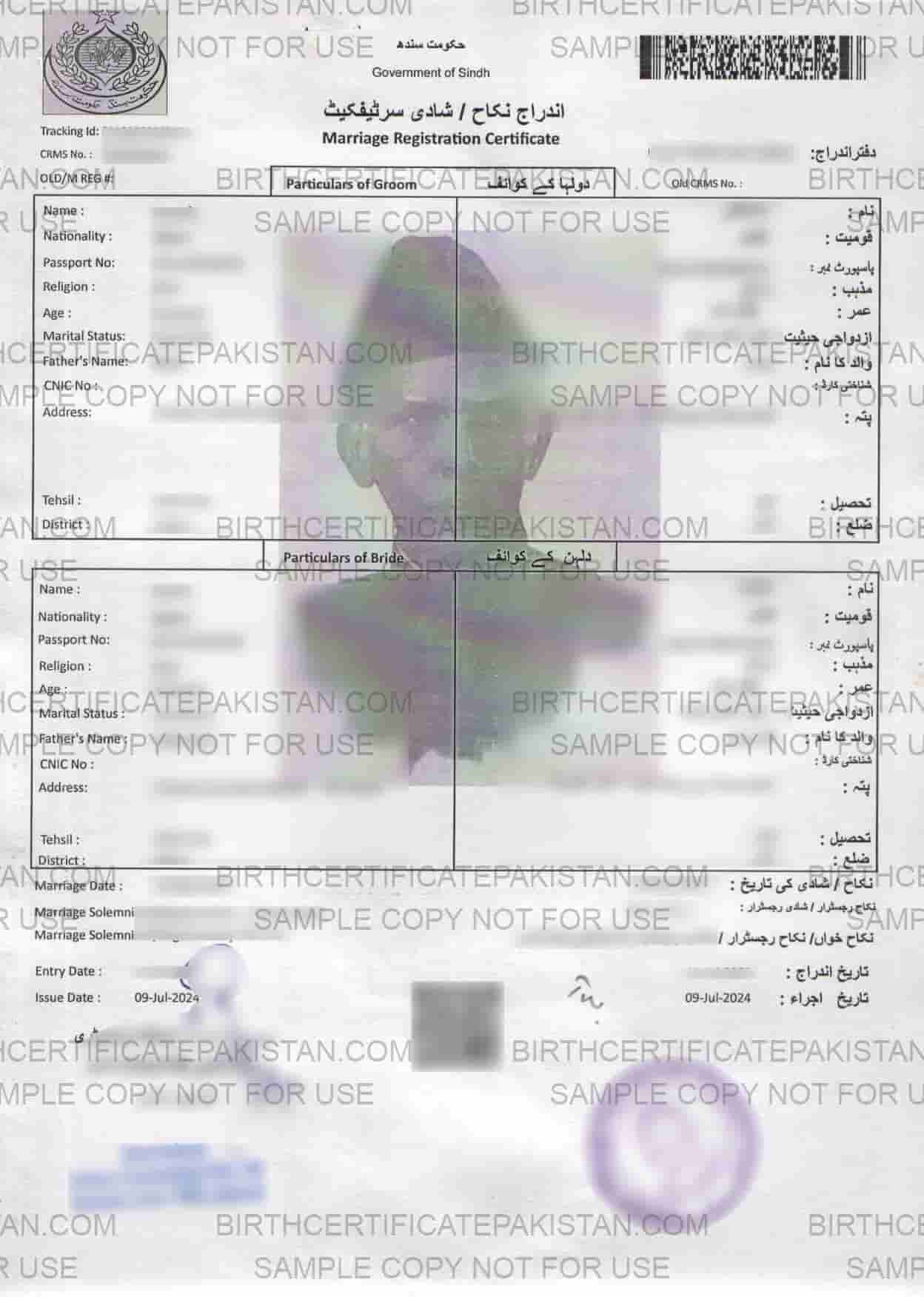Pakistani Nadra Marriage Certificate Sample